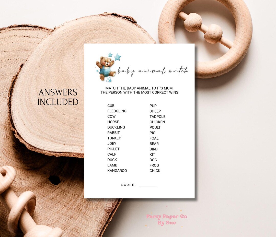 Baby Shower Game Animal Match Blue Star Template INSTANT DOWNLOAD ...