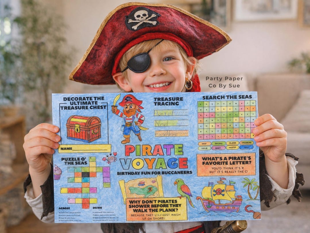 Pirate Birthday Activity Sheet, Kids Party Placemat (PDF Digital) PB - Etsy