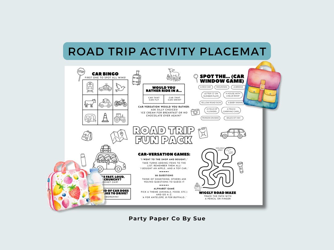 Road Trip Activity Placemat Printable PDF INSTANT Download Kids Travel ...