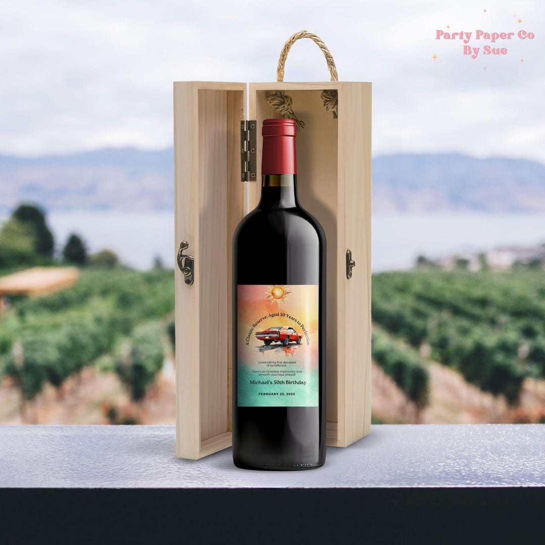 Wine Bottle Label Template 50th Birthday Muscle Car INSTANT DOWNLOAD ...