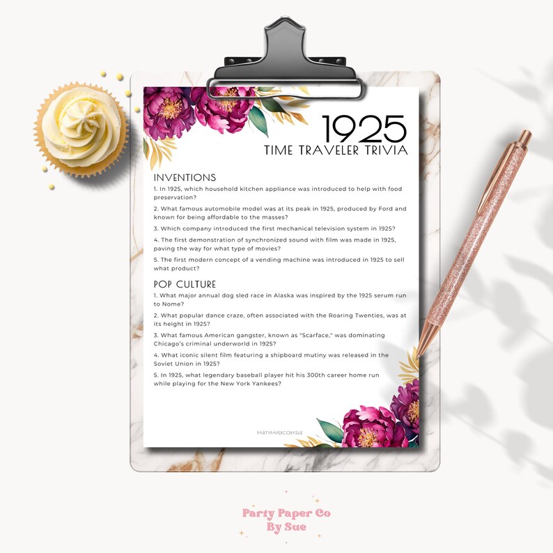 1925 Time Traveler Trivia Printable Game, Milestone Birthday Party Quiz ...
