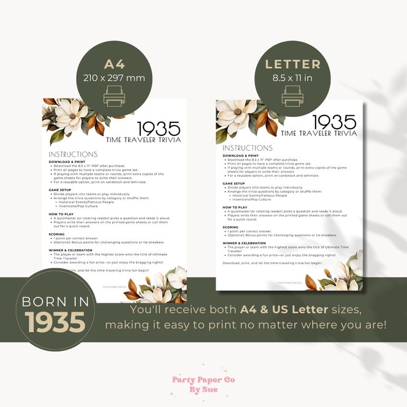 1935 Time Traveler Trivia Printable Game, Milestone Birthday Party Quiz ...