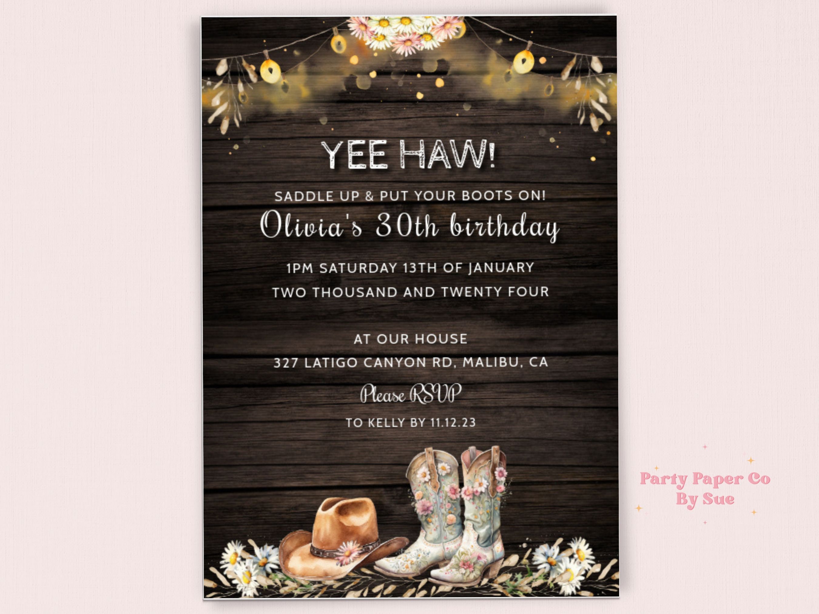 Western Birthday Invitation Adult INSTANT DOWNLOAD Rustic Wood, Digital ...
