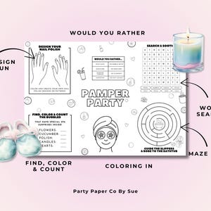 Spa Party Activity Sheet Printable PDF, Instant Download Digital, Kids ...
