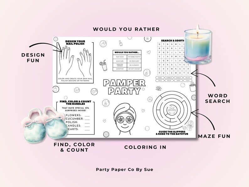 Spa Party Activity Sheet Printable PDF, Instant Download Digital, Kids ...