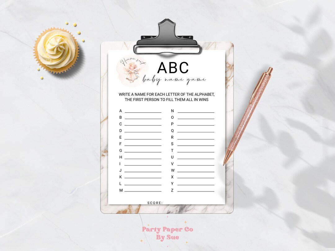 Baby Shower Game ABC Name Baby Game Heaven Sent Printable INSTANT ...