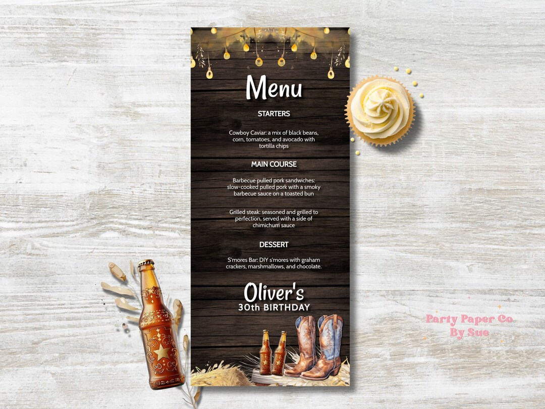 Editable Western Birthday Party Menu Template INSTANT DOWNLOAD Digital ...