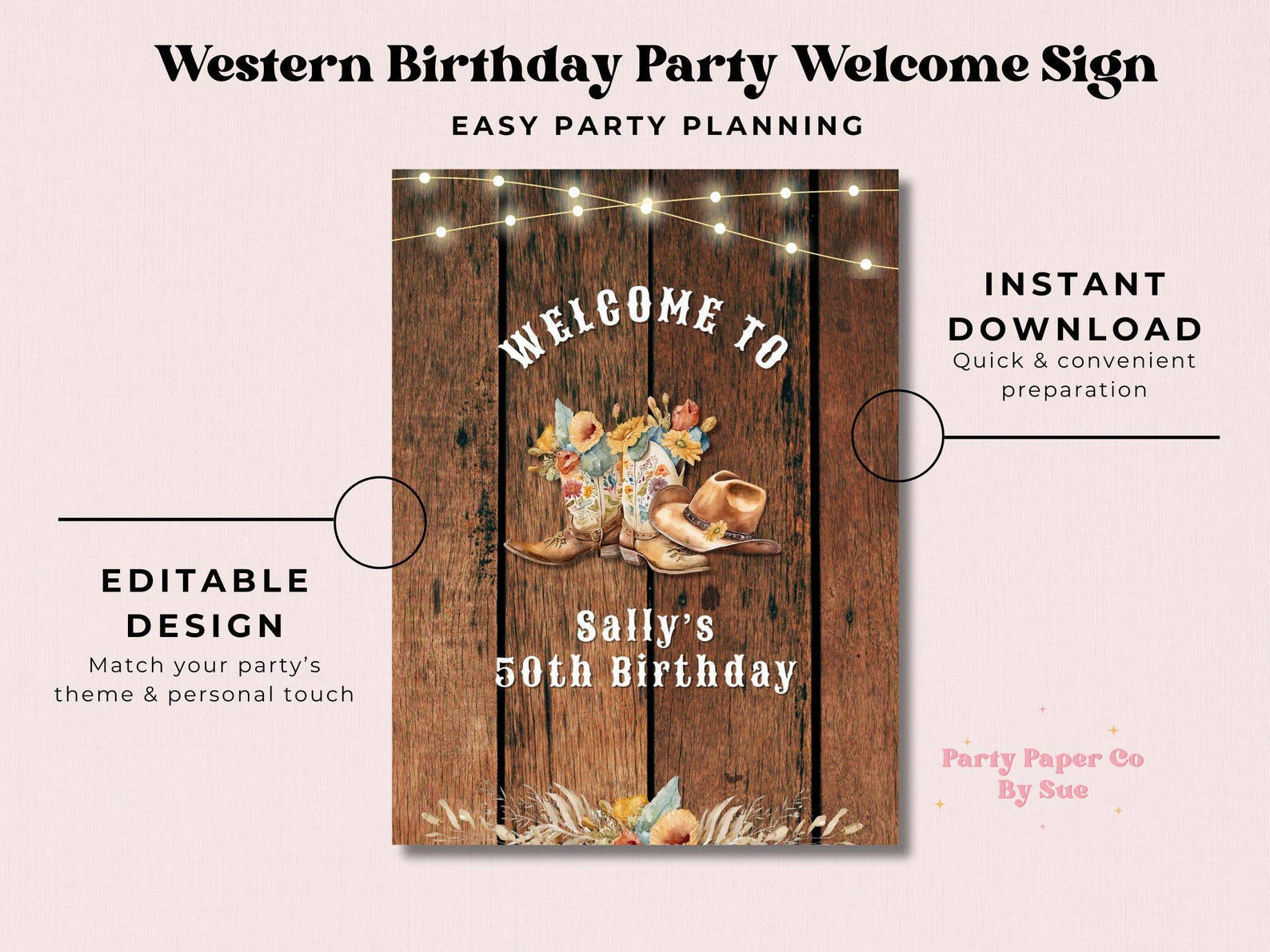 Western Birthday Welcome Sign INSTANT DOWNLOAD Editable Poster, Cowboy ...