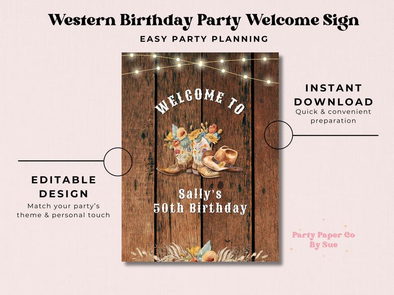 Western Birthday Welcome Sign INSTANT DOWNLOAD Editable Poster, Cowboy ...