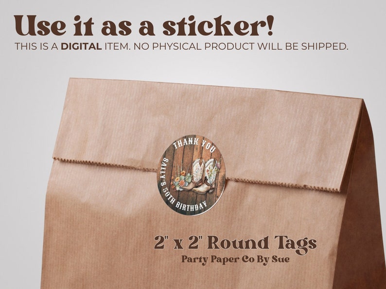 Western Birthday Tags and Favor Stickers, Cupcake Toppers, INSTANT ...