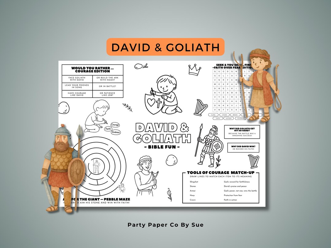 David and Goliath Kids Activity Sheet Printable PDF INSTANT Digital ...