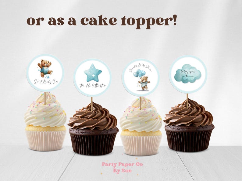 Baby Shower Cupcake Toppers Template Blue Star INSTANT DOWNLOAD ...