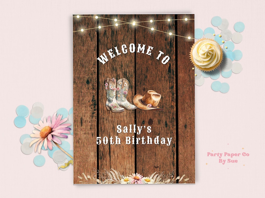 Western Birthday Welcome Sign, Editable Western Birthday Poster, Cowboy ...