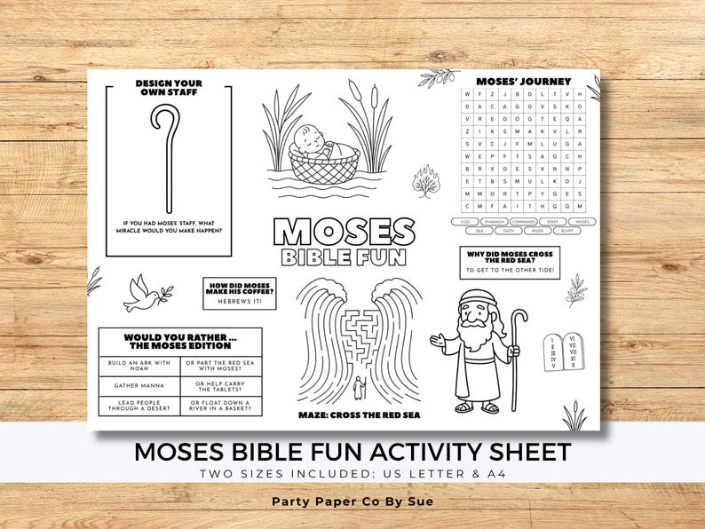 Moses Activity Sheet for Kids Printable PDF INSTANT Digital Download ...