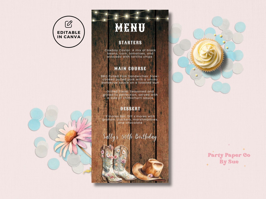 Editable Western Birthday Party Menu Template INSTANT DOWNLOAD Digital ...