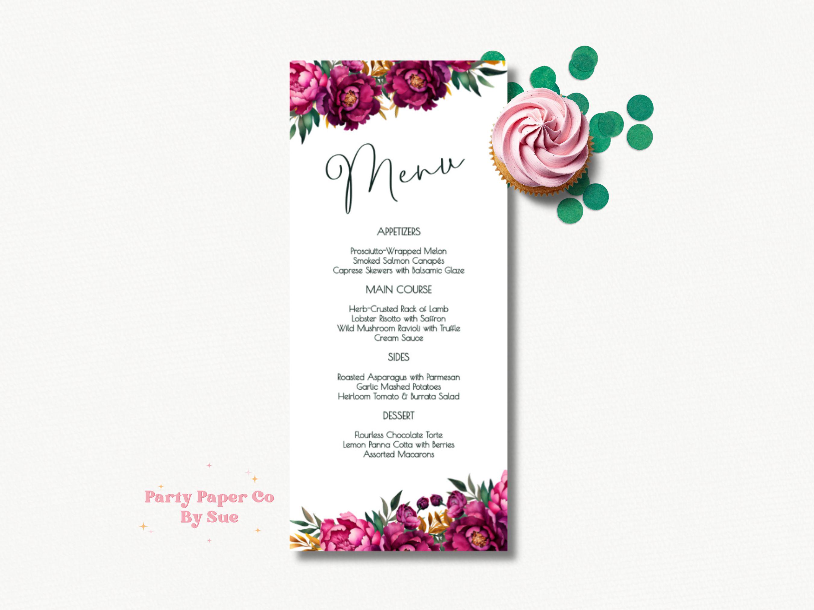 Menu Template INSTANT DOWNLOAD Elegant Floral, Digital, Customizable ...