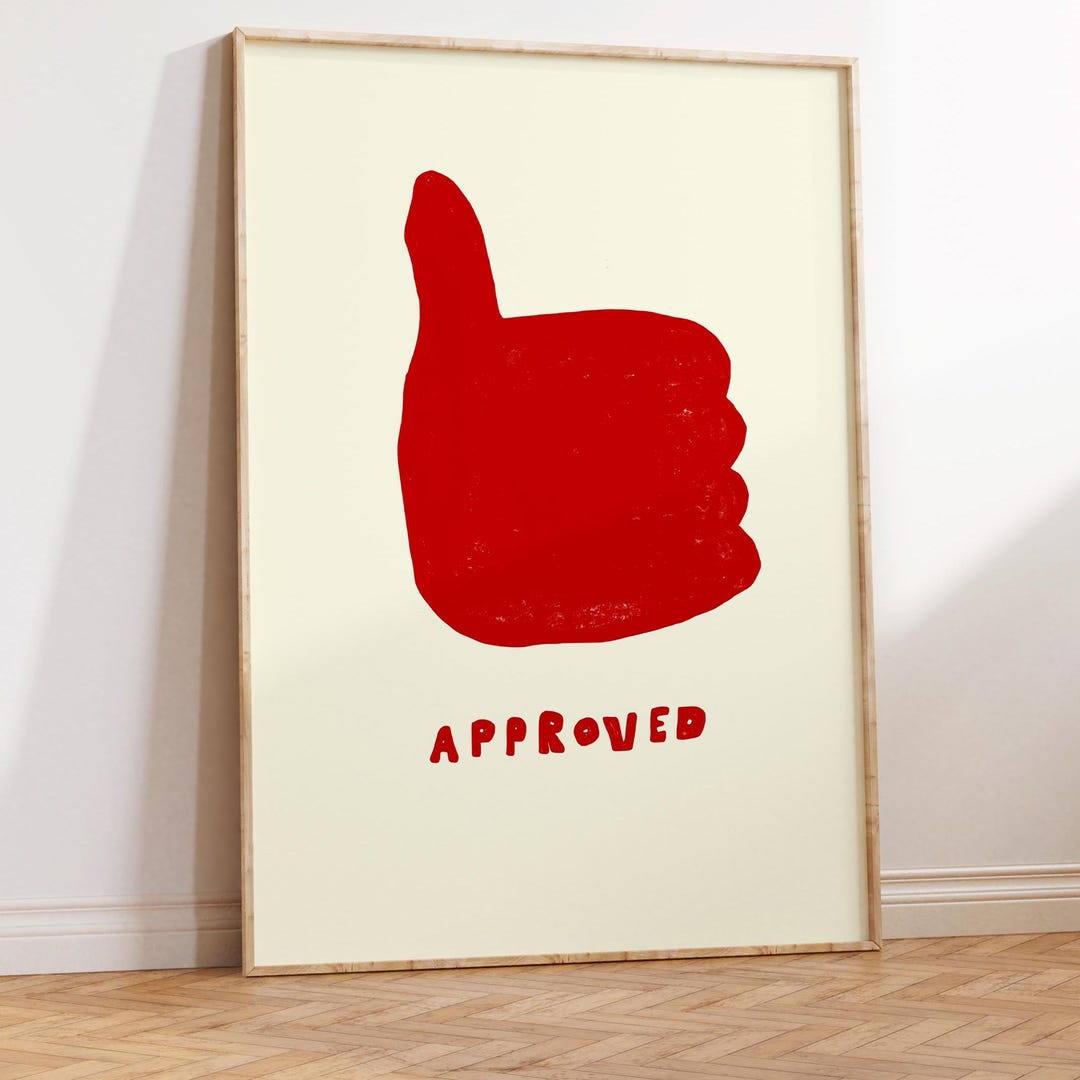 Approved Hand Sign, Thumbs up Wall Art, Hand Drawn Print, Retro Art ...