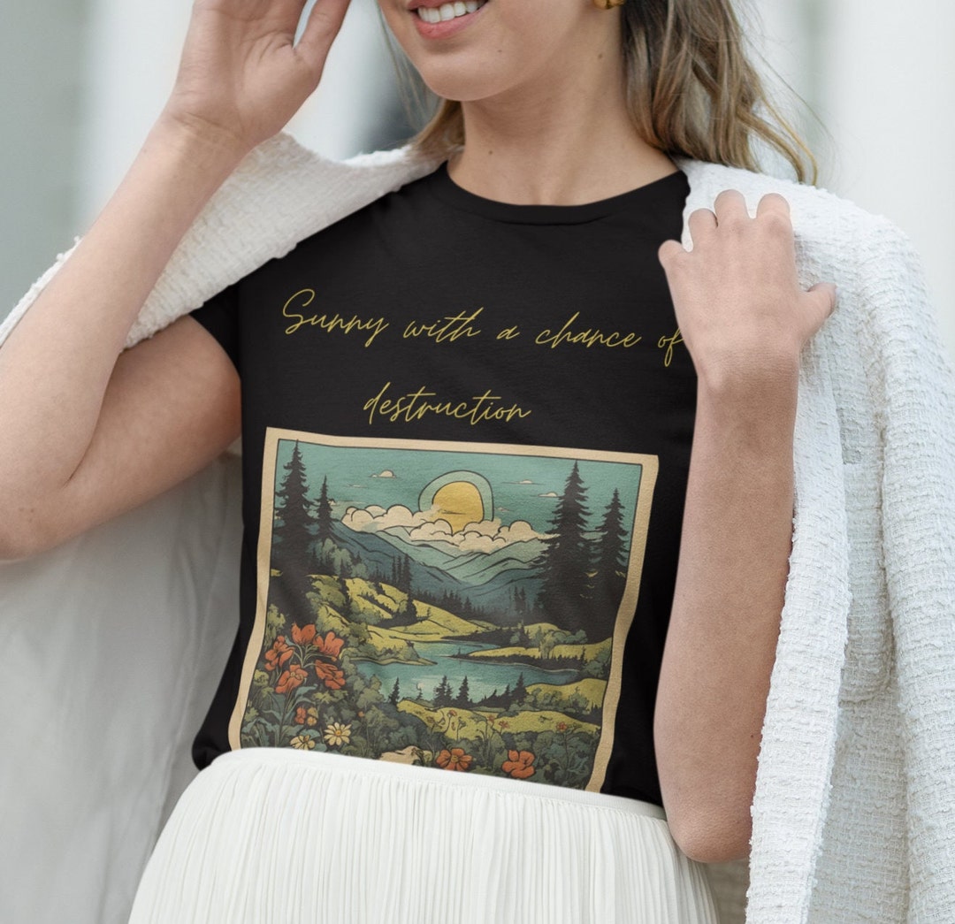 Sunny With A Chance of Destruction - Funny T-shirt Graphic Tee Vintage ...