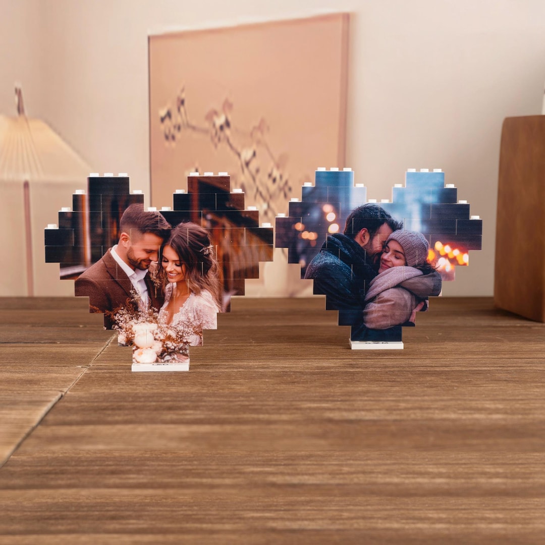 Custom Heart Photo Building Blocks With Stand - Personalized Valentine ...