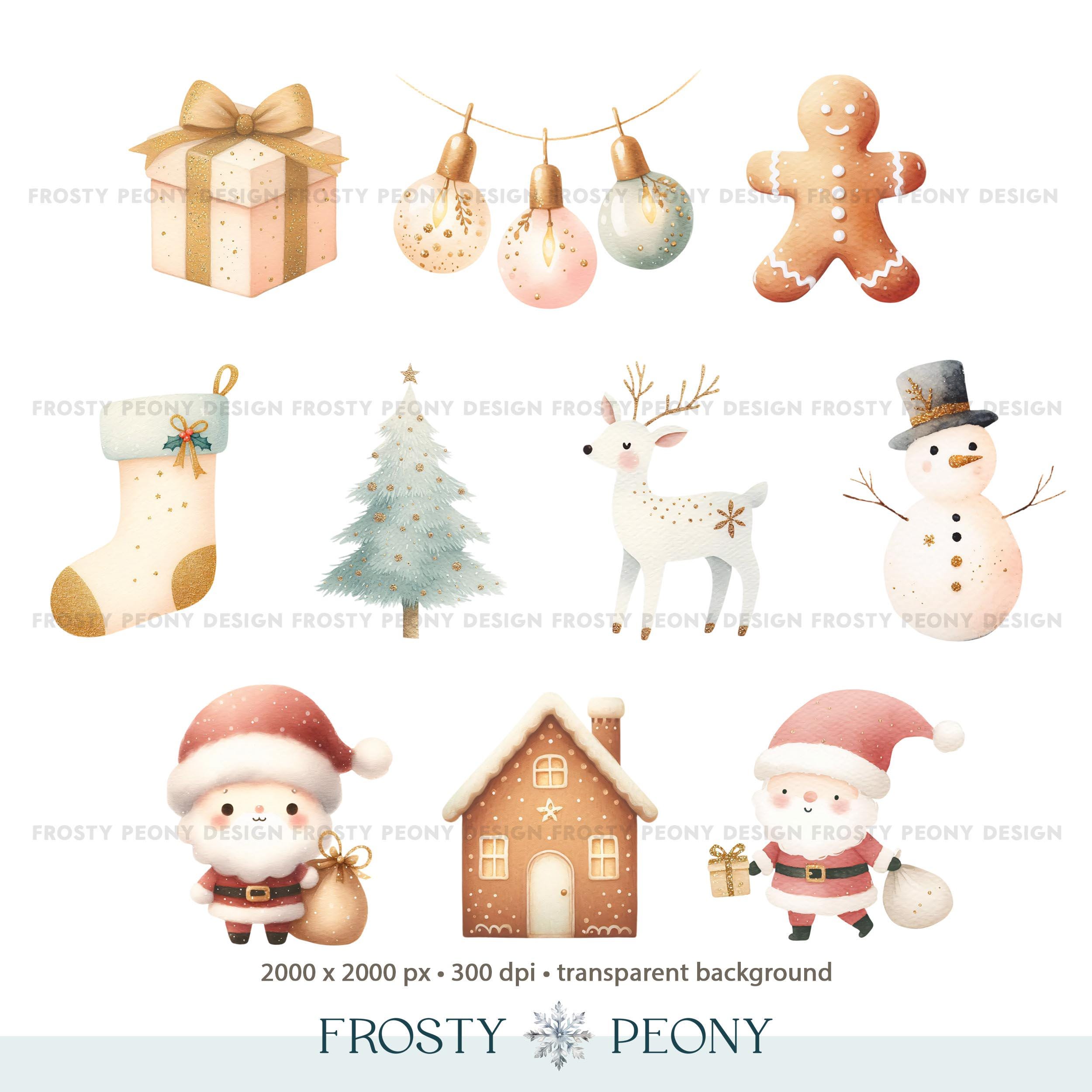 10 Watercolor Muted Christmas Bundle Clipart PNG Digital Download ...
