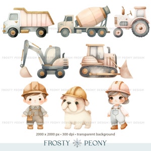 8 Watercolor Muted Pastel Construction Vehicles Clipart PNG Digital ...