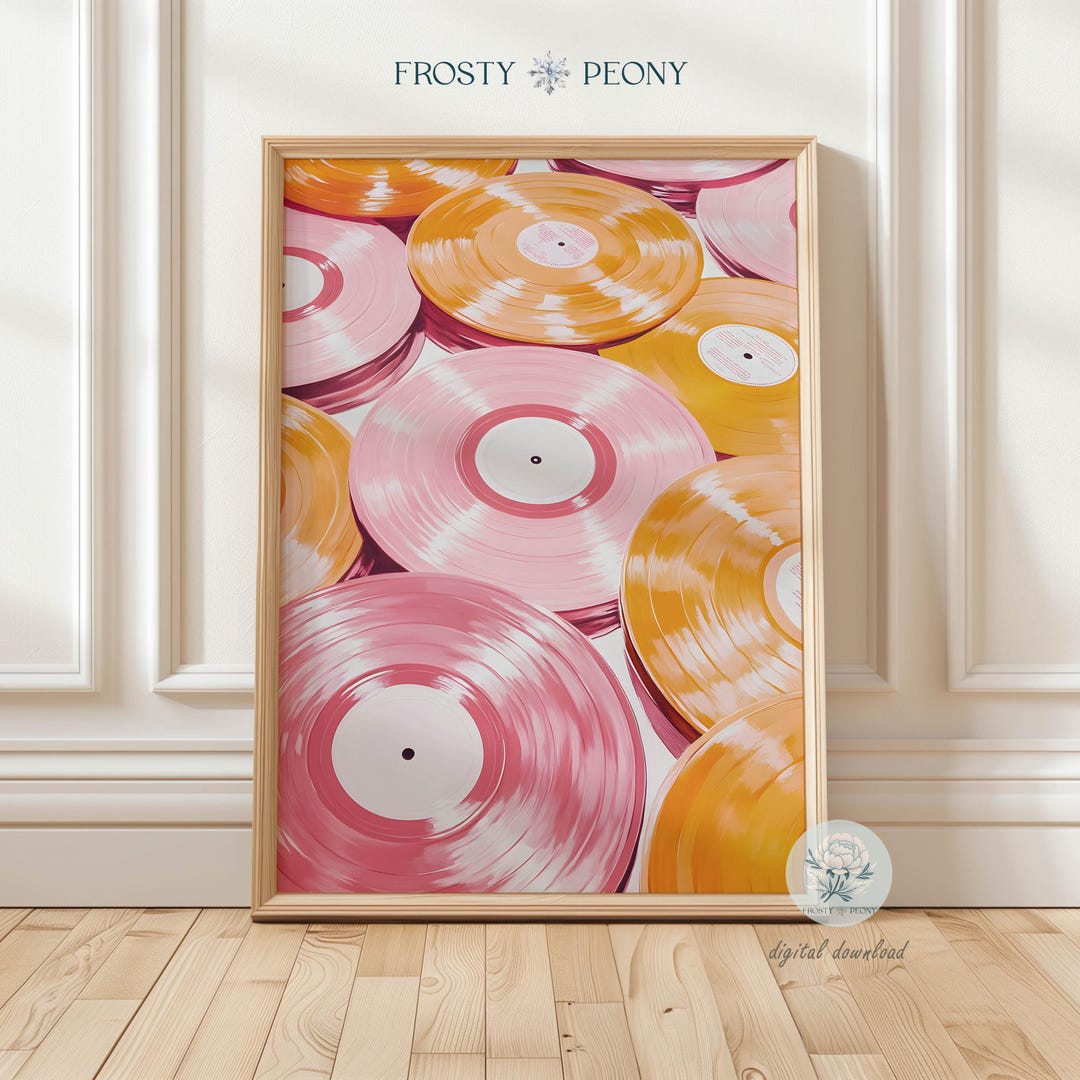 Pink & Orange Vinyl Records Art Print: Modern Pop Art Music Lovers ...
