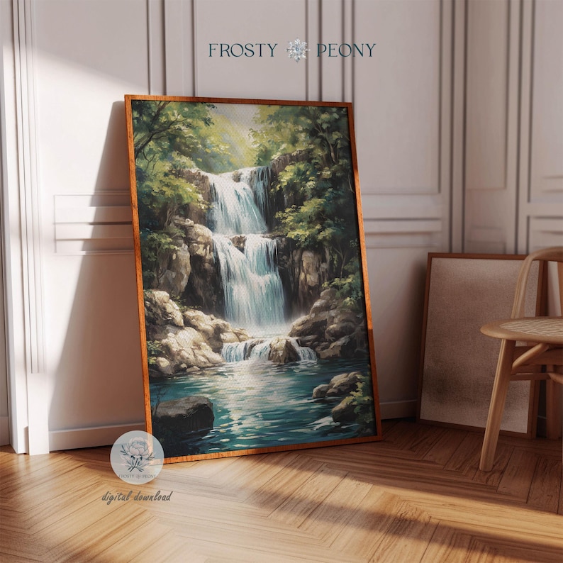 Stunning Sunlit Waterfall Art Print | Nature Lakeside Scenery Wall Art ...