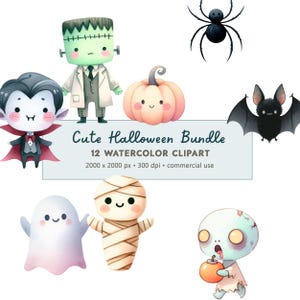 12 Watercolor Cute Halloween Clipart PNG Digital Download | Trick or ...