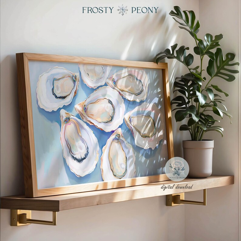 Stylish Pastel Oyster Shells Art Print | Modern Coastal Wall Art ...