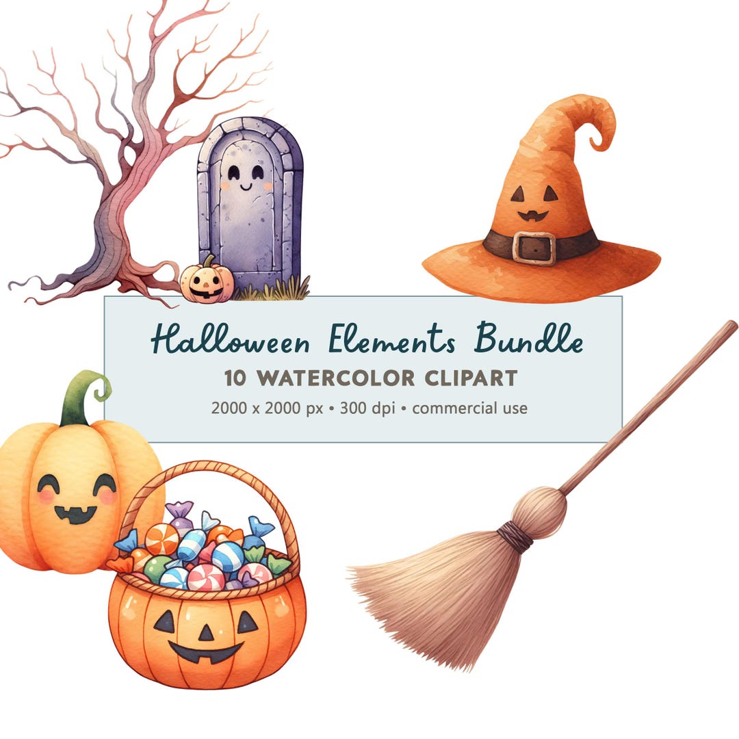 Halloween Watercolor Clipart: Spooky Treats Haunted House Halloween ...