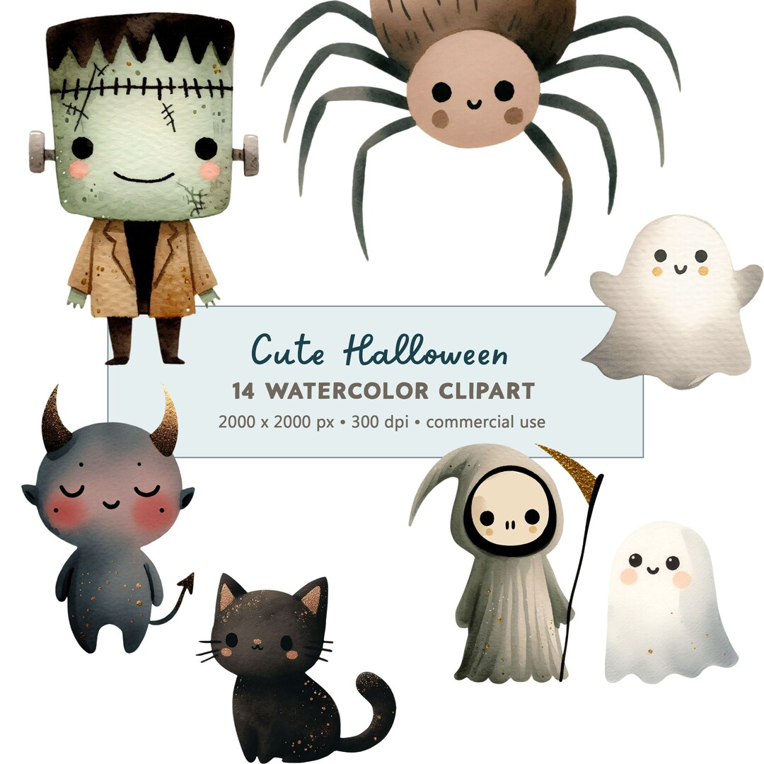Halloween Watercolor Clipart: Muted Tones Spooky Haunted Halloween ...