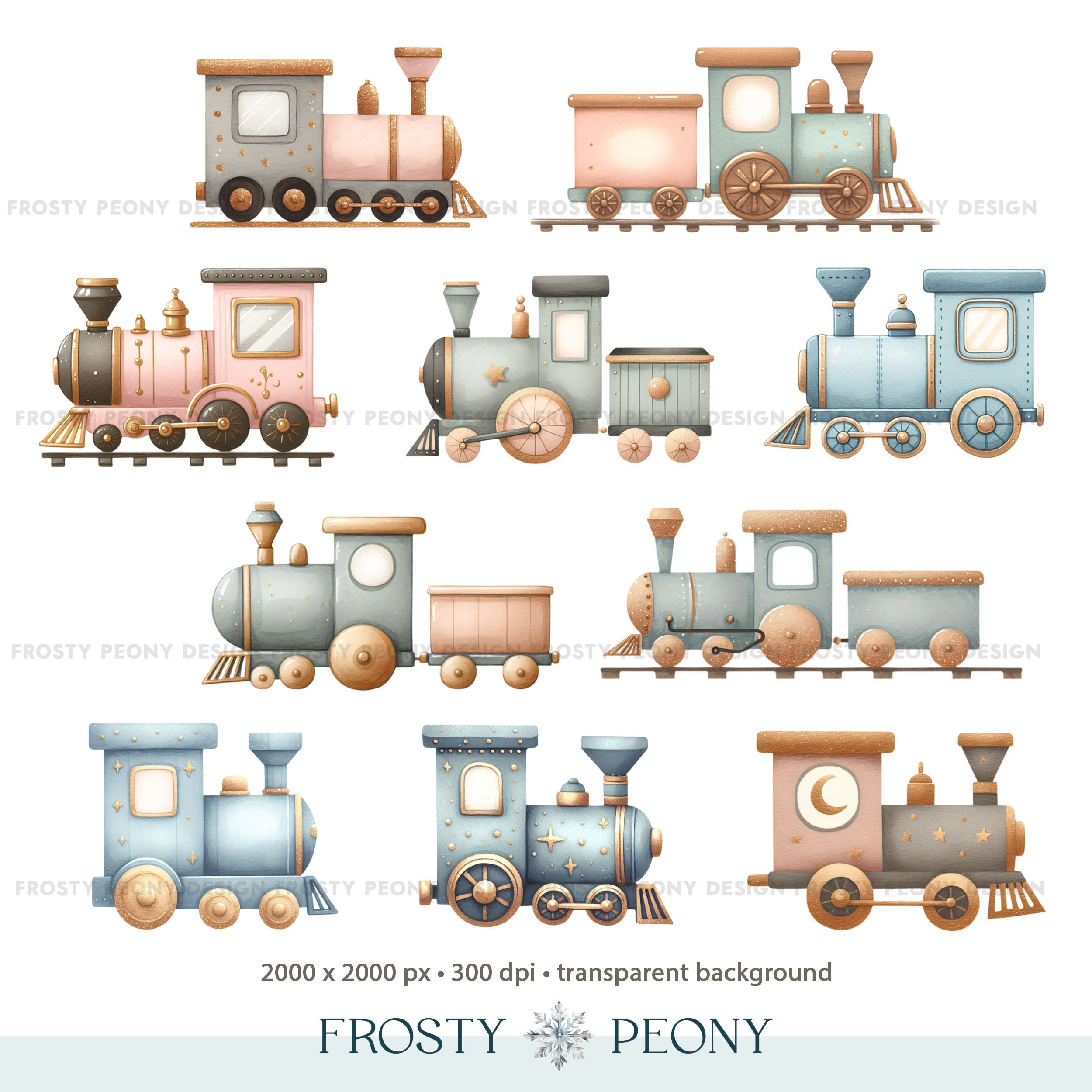 10 Watercolor Boho Nursery Trains Clipart PNG Digital Download | Muted ...
