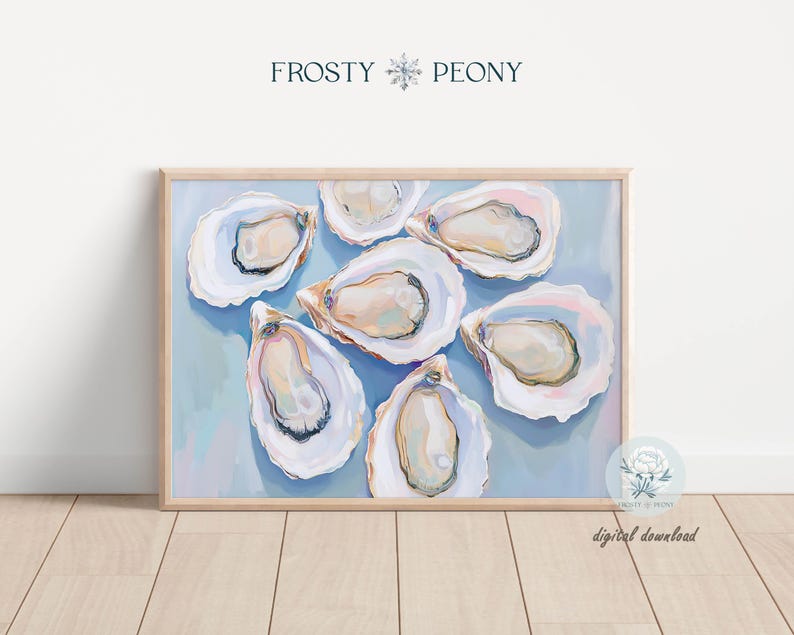 Stylish Pastel Oyster Shells Art Print | Modern Coastal Wall Art ...