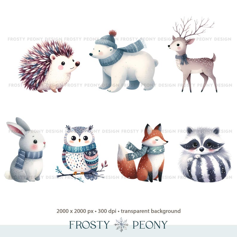 7 Winter Woodland Animals Clipart Bundle PNG Digital Download | Winter ...