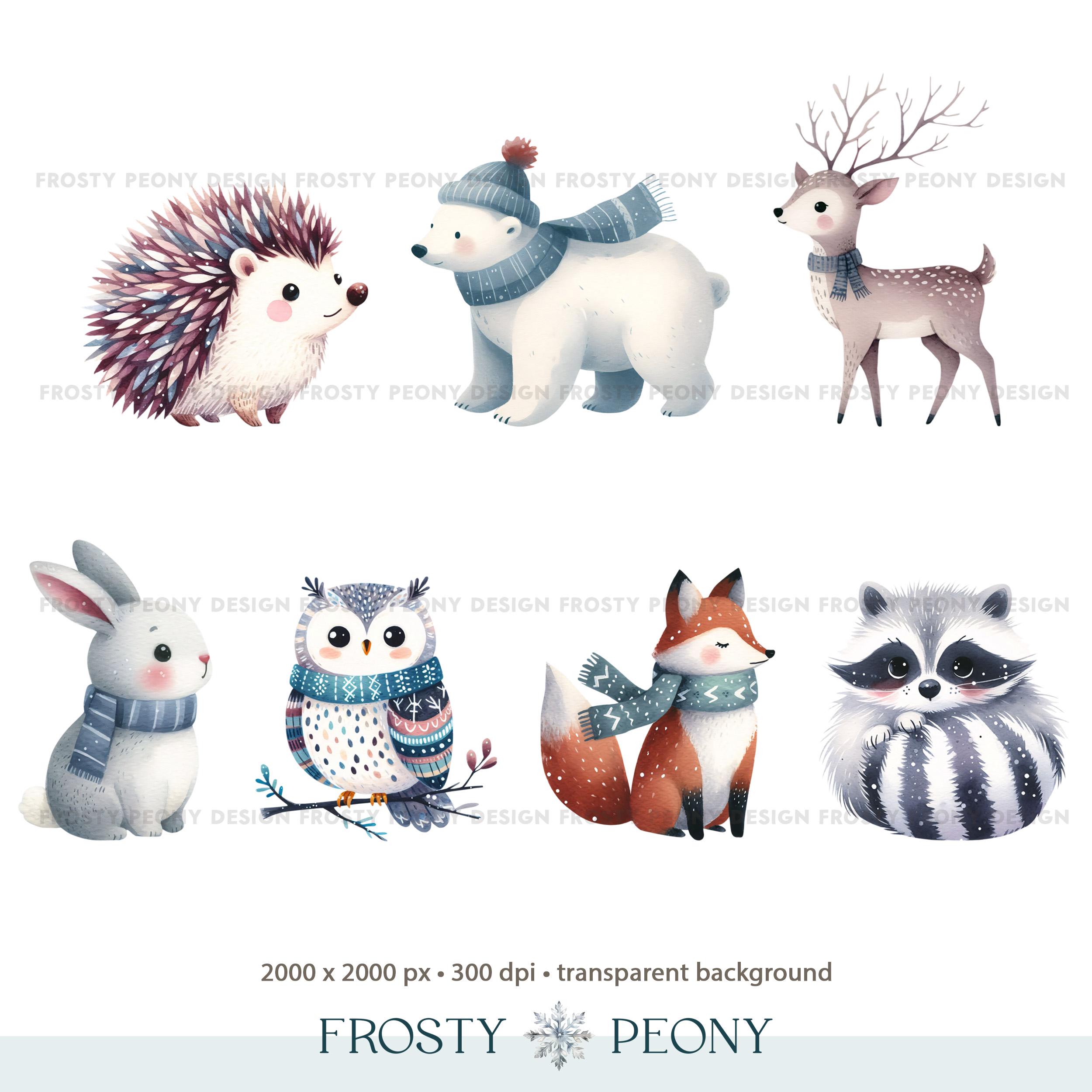 7 Winter Woodland Animals Clipart Bundle PNG Digital Download | Winter ...