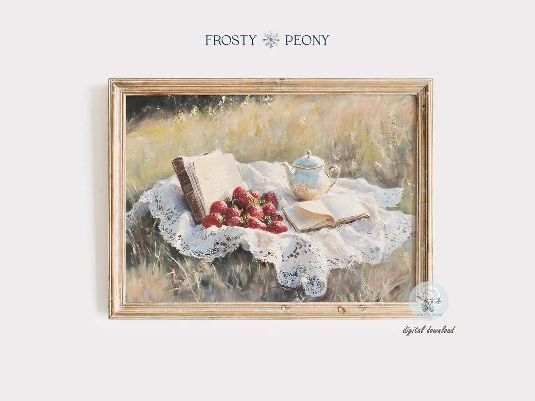 Timeless Summer Picnic Art Print | Tea, Books & Strawberries Picnic ...