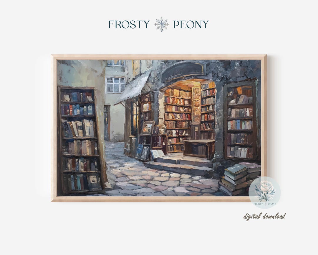 Timeless Antique Bookstore Art Print | Cozy Vintage Bookshop Wall Art ...