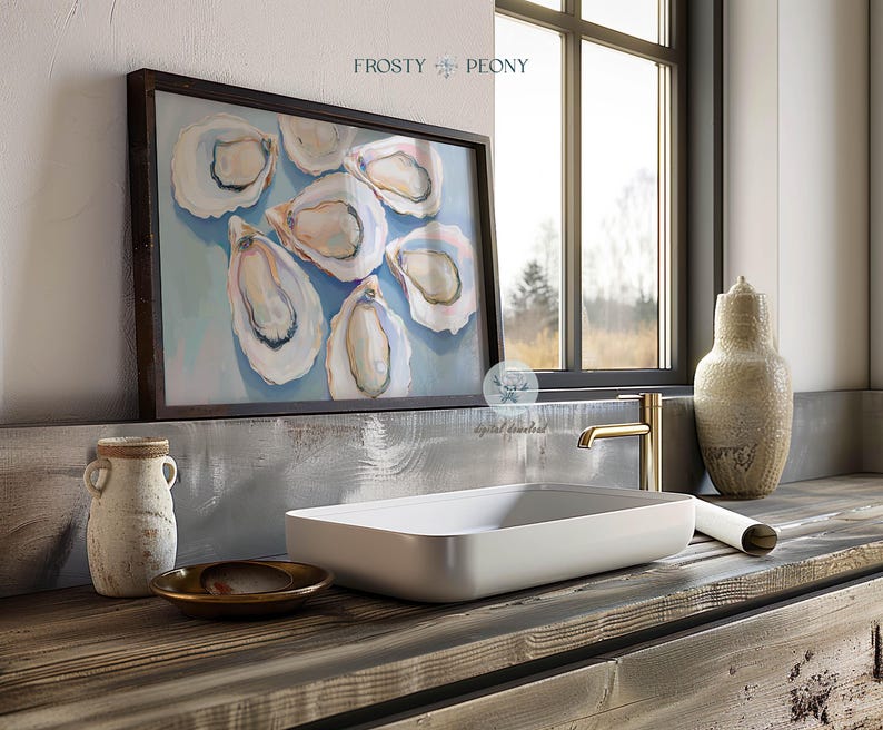 Stylish Pastel Oyster Shells Art Print | Modern Coastal Wall Art ...