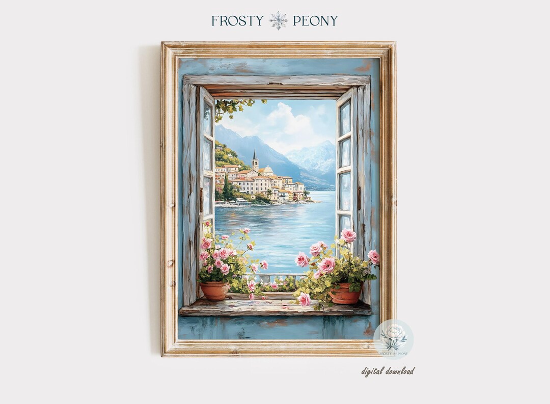 Rustic Floral Italian Window Scene Art Print | Coastal Italian ...