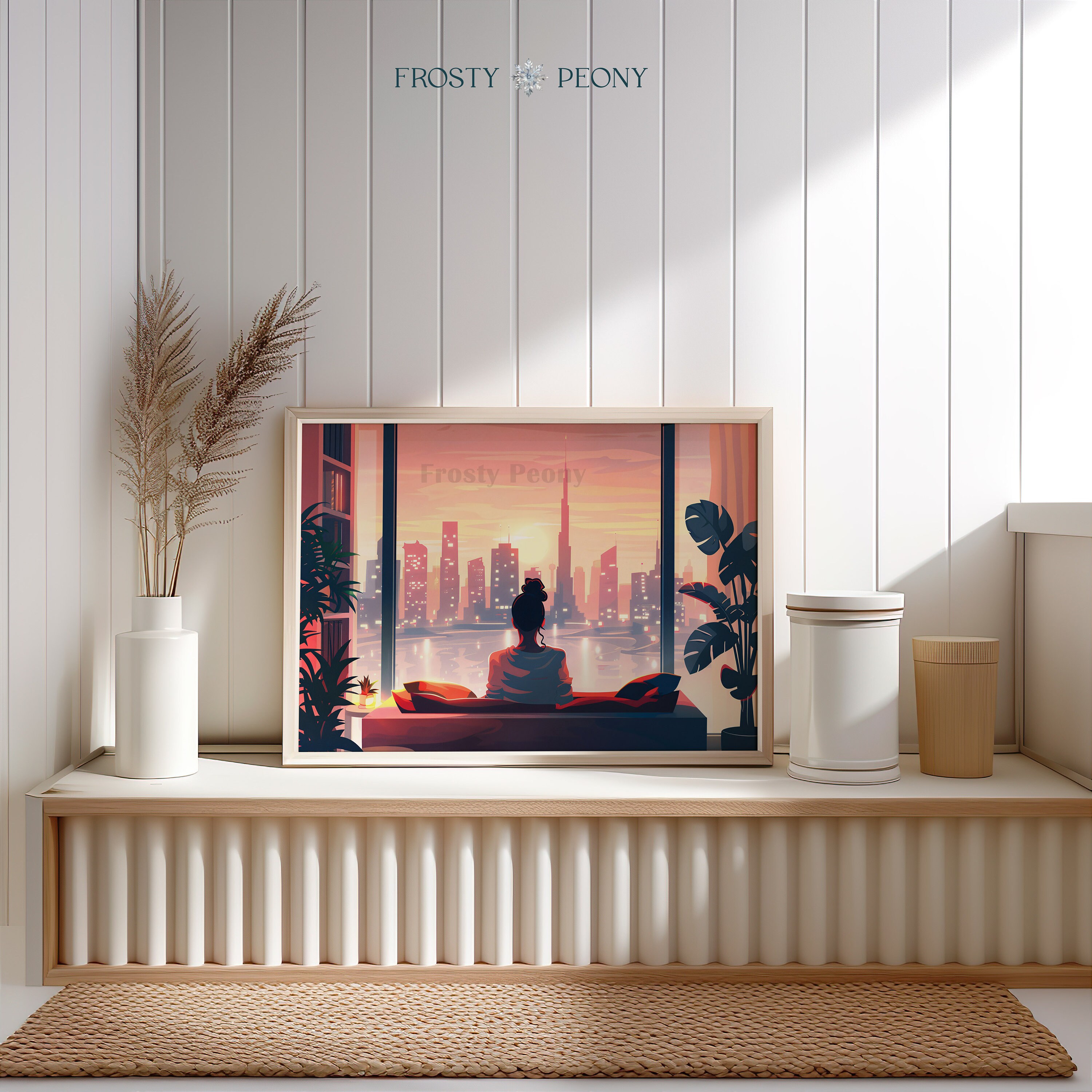 Elegant Dubai at Night Skyline Art Print Charming Urban Landscape ...