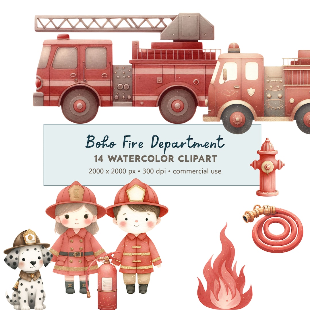 Fire Department Clipart: Muted Tones Fireman Firefighter Fire Truck ...
