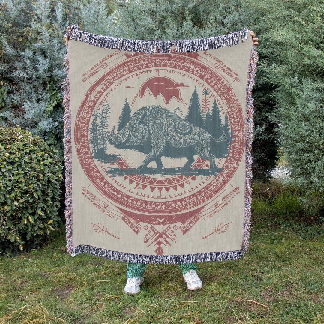 Viking Wild Boar Logo Woven Blanket | Tribal Boar, Pine Trees ...