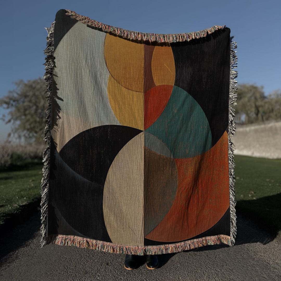 Woven Blanket, Mid Century Modern Art Style Abstract Throw, Home Decor ...