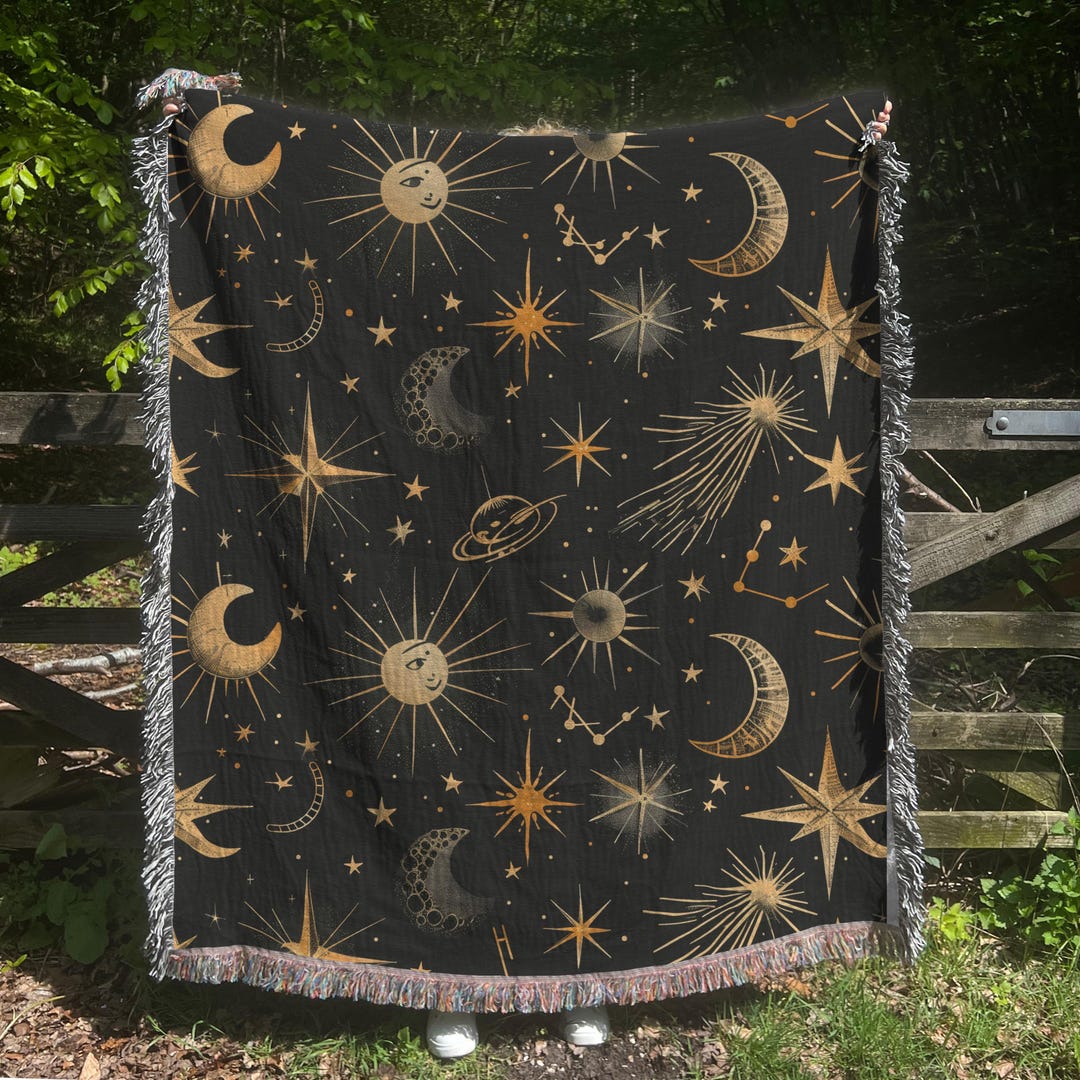 Cottagecore Space Woven Fringe Blanket, Cottagecore Astrology Blanket ...