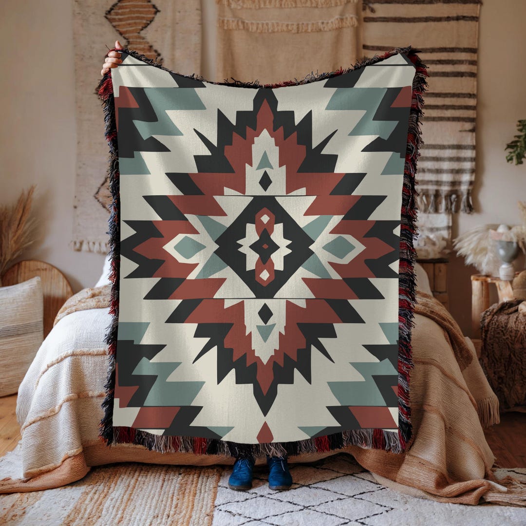 South West Geometric Design Woven Blanket, Navajo Inspired Art Style ...