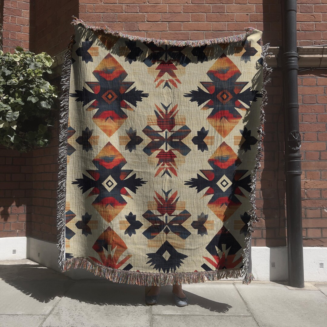 Woven Throw Blanket, Cherokee Inspired Native Design, Boho Tapestry - Etsy