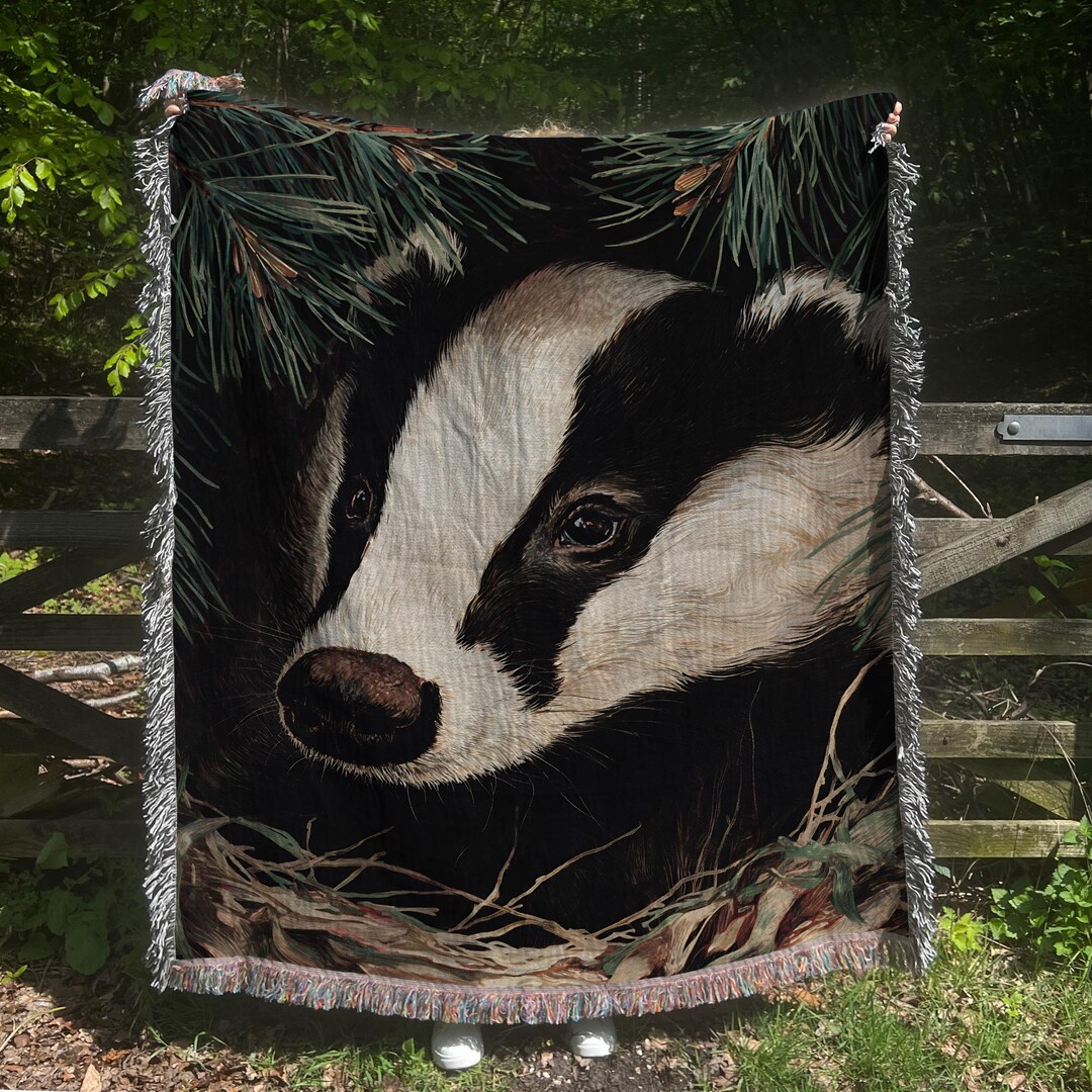 Woven Blanket, Badger Portrait, Pine Needles, Black Background, Home ...
