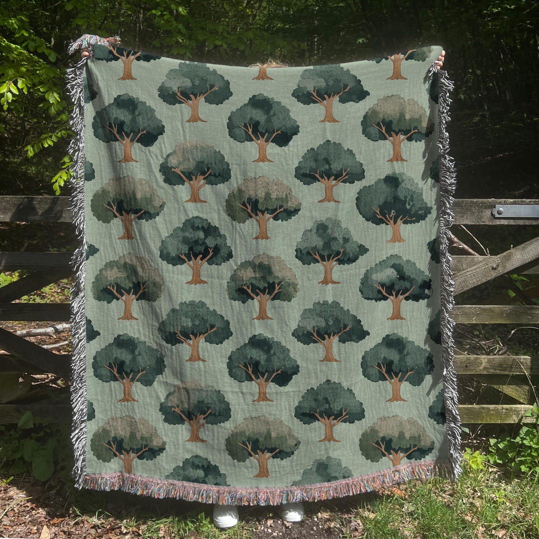Woven Blanket, Oak Tree Pattern Throw Blanket, Cozy Cottagecore Home ...
