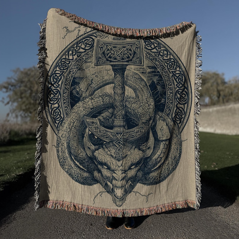 World Serpent Viking Mythology Woven Blanket | Jörmungandr Celtic ...