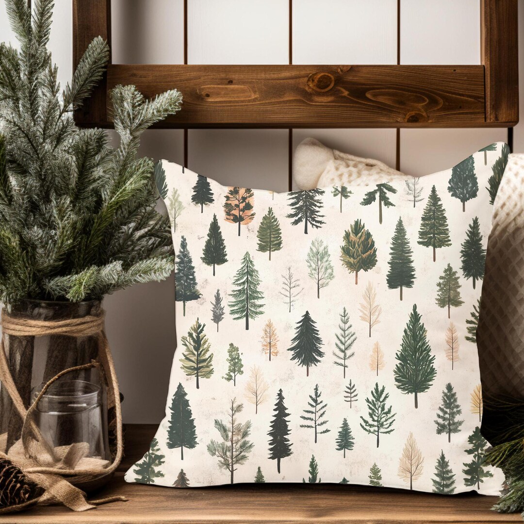 Cottage Pine Trees Pillow, Rustic Cabin Decor, Nature Lover Gift, Throw ...